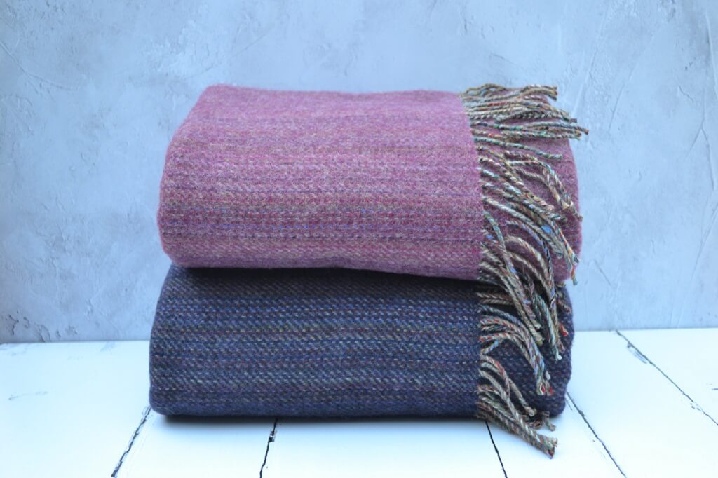 Multi coloured large wool throw woven in Wales - FelinFach