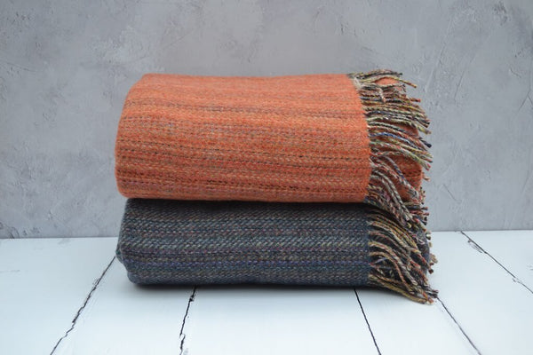 Multi coloured large wool throw woven in Wales - FelinFach