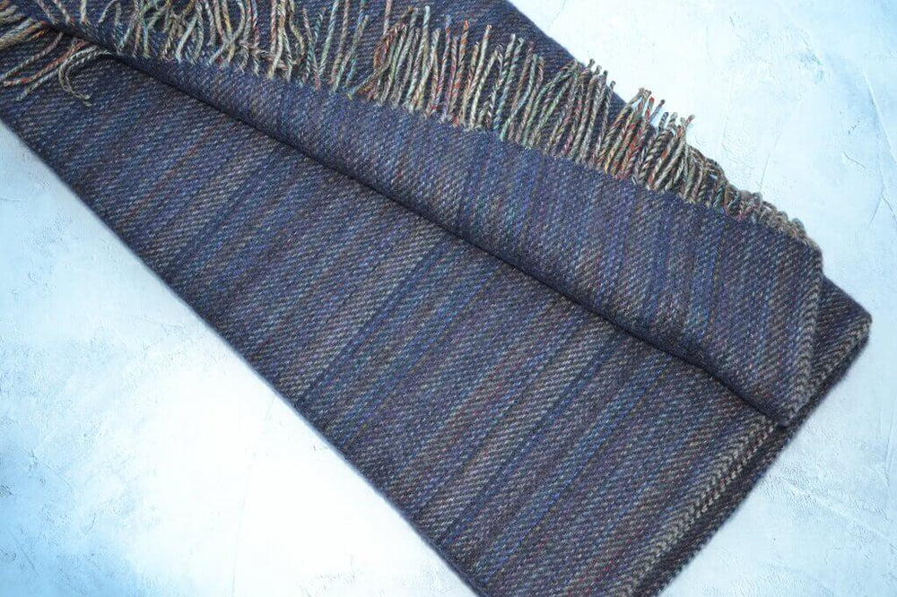 Multi coloured large wool throw woven in Wales - FelinFach